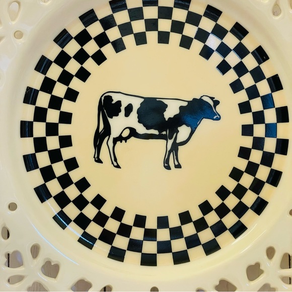 Kitchen | Vintage Checkered Black And White Cow Plate Pierced Edge ...